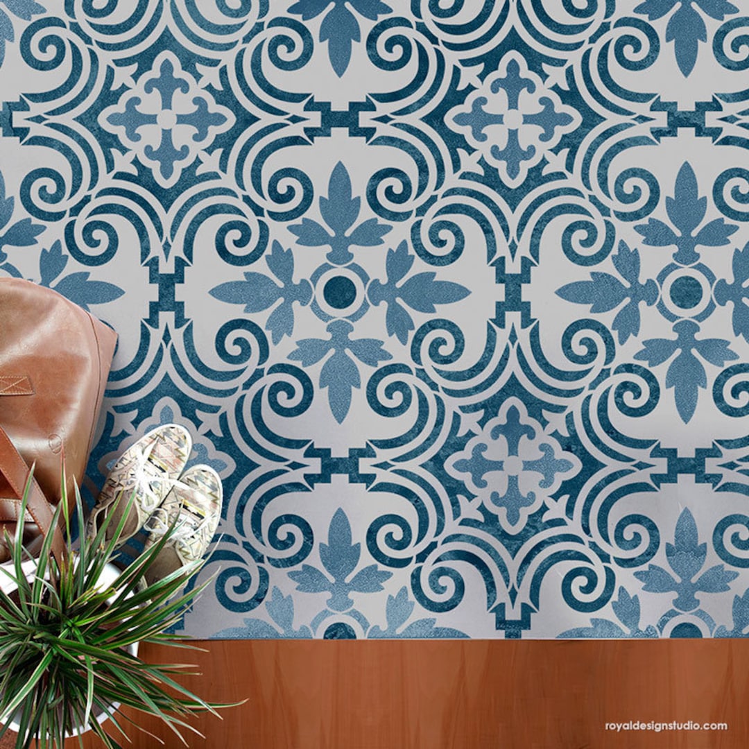 Augusta Spanish Tile Stencil for Painting Floors and Painting Walls ...