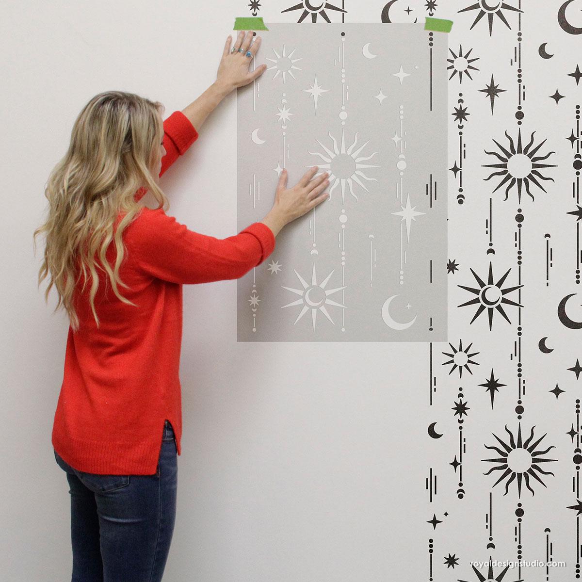 Celestial Moon and Stars Wall Stencil | Stencils for Walls | Star ...