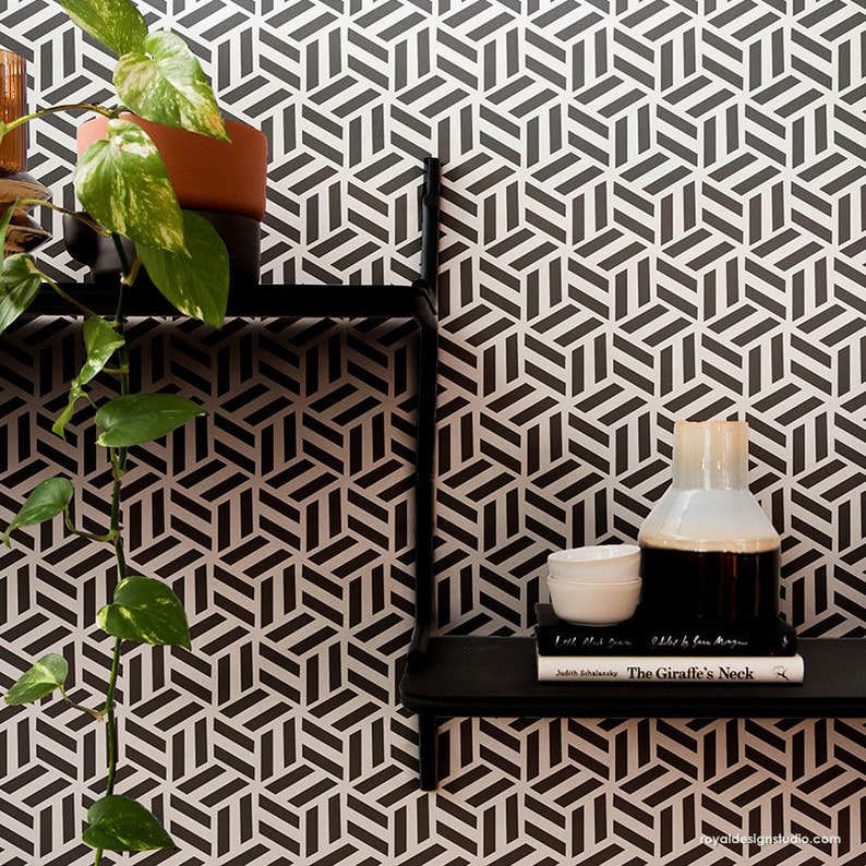 Tumbling Blocks Basket Weave Tile Stencil Floor Painting | Etsy