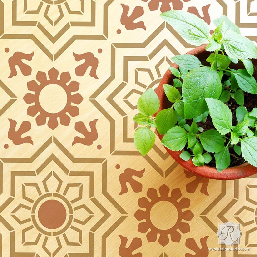 Spanish Floor Tile Stencil for DIY Decorating With European Style Tiles ...