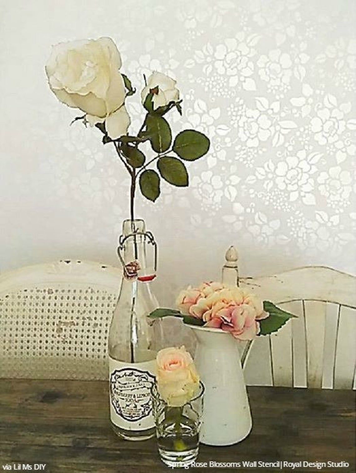 Large Flower Rose Wall Stencils Decorating a Classic Feature | Etsy