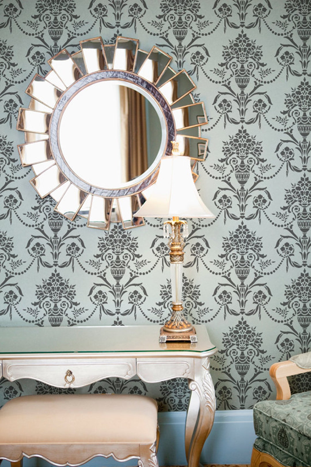 Classic Floral Damask Wallpaper Wall Stencil - Vintage, Victorian ...