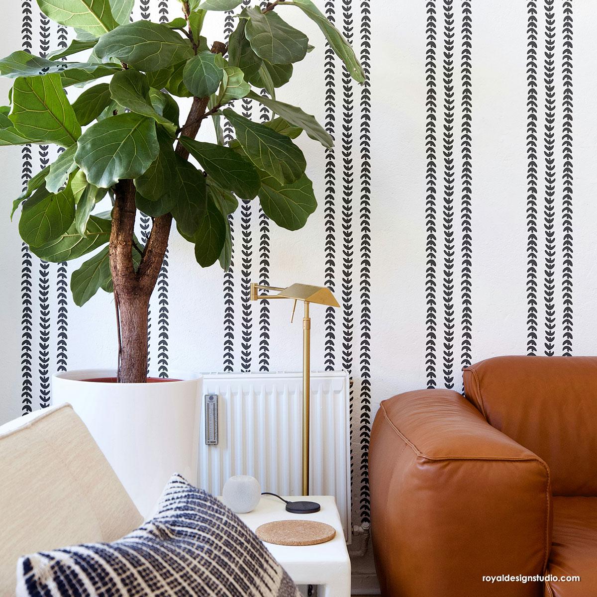 Country Stripe Stencil With Stitching Look | Large Wall Stencil for ...