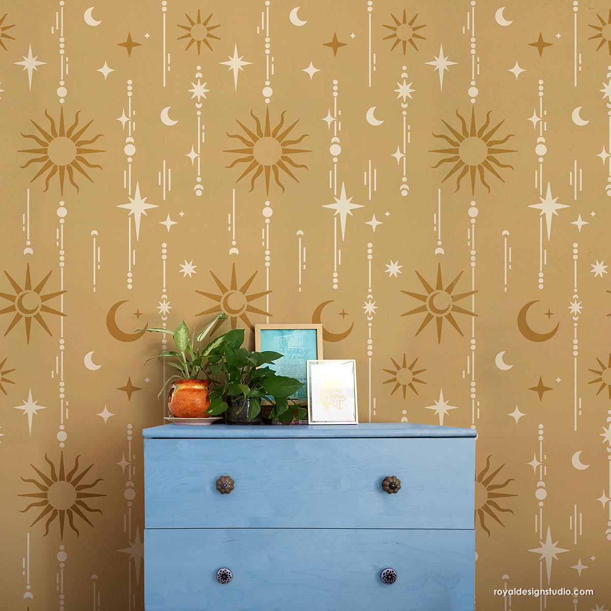 Celestial Moon and Stars Wall Stencil | Stencils for Walls | Star ...