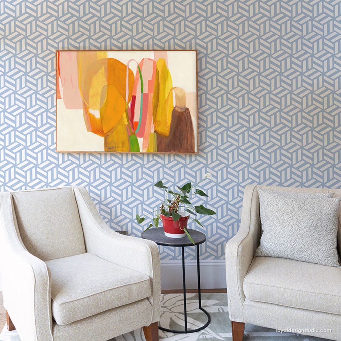 Tumbling Blocks Basket Weave Tile Stencil Floor Painting | Etsy