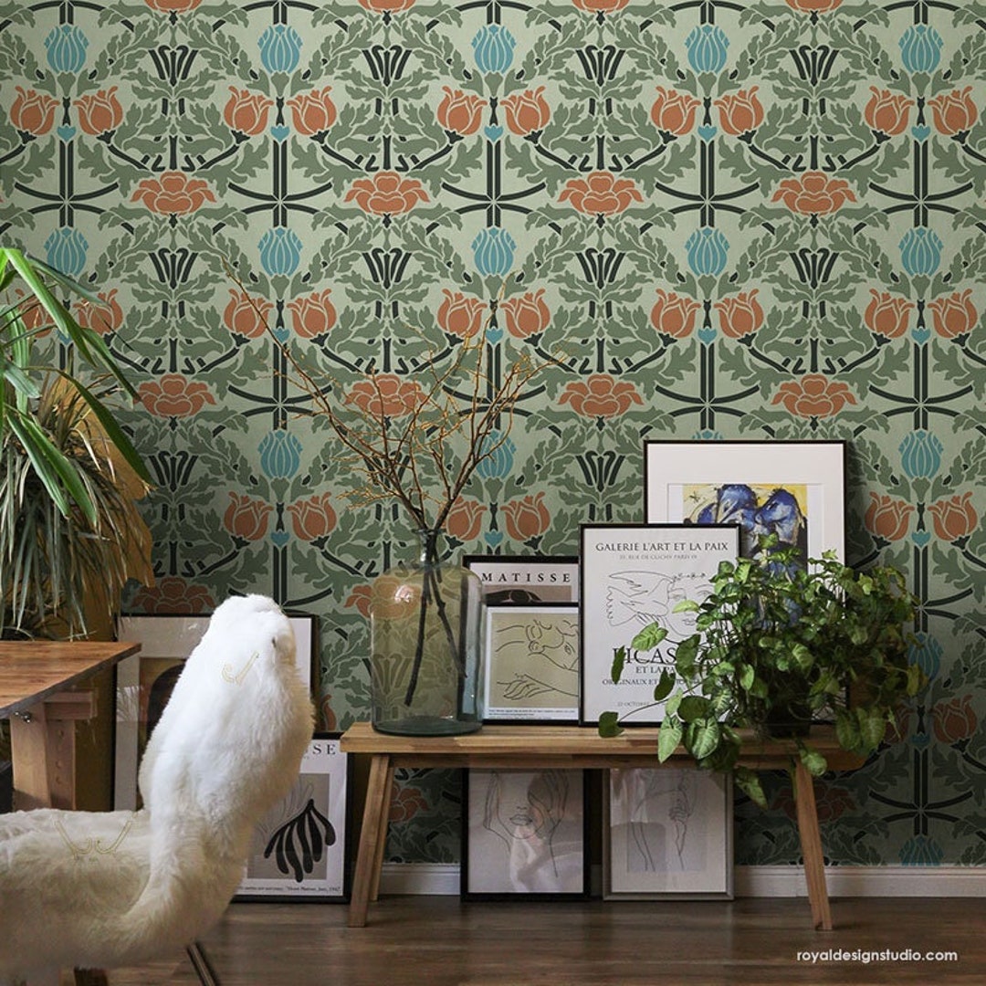 Art Deco Wall Stencil | Eugenie Craftsman Stencil for Painting Walls ...