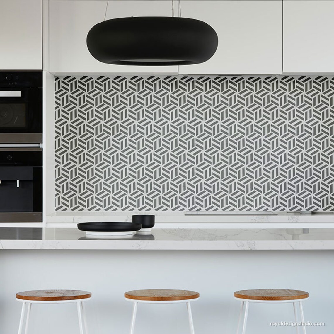 Tumbling Blocks Basket Weave Tile Stencil Floor Painting | Etsy