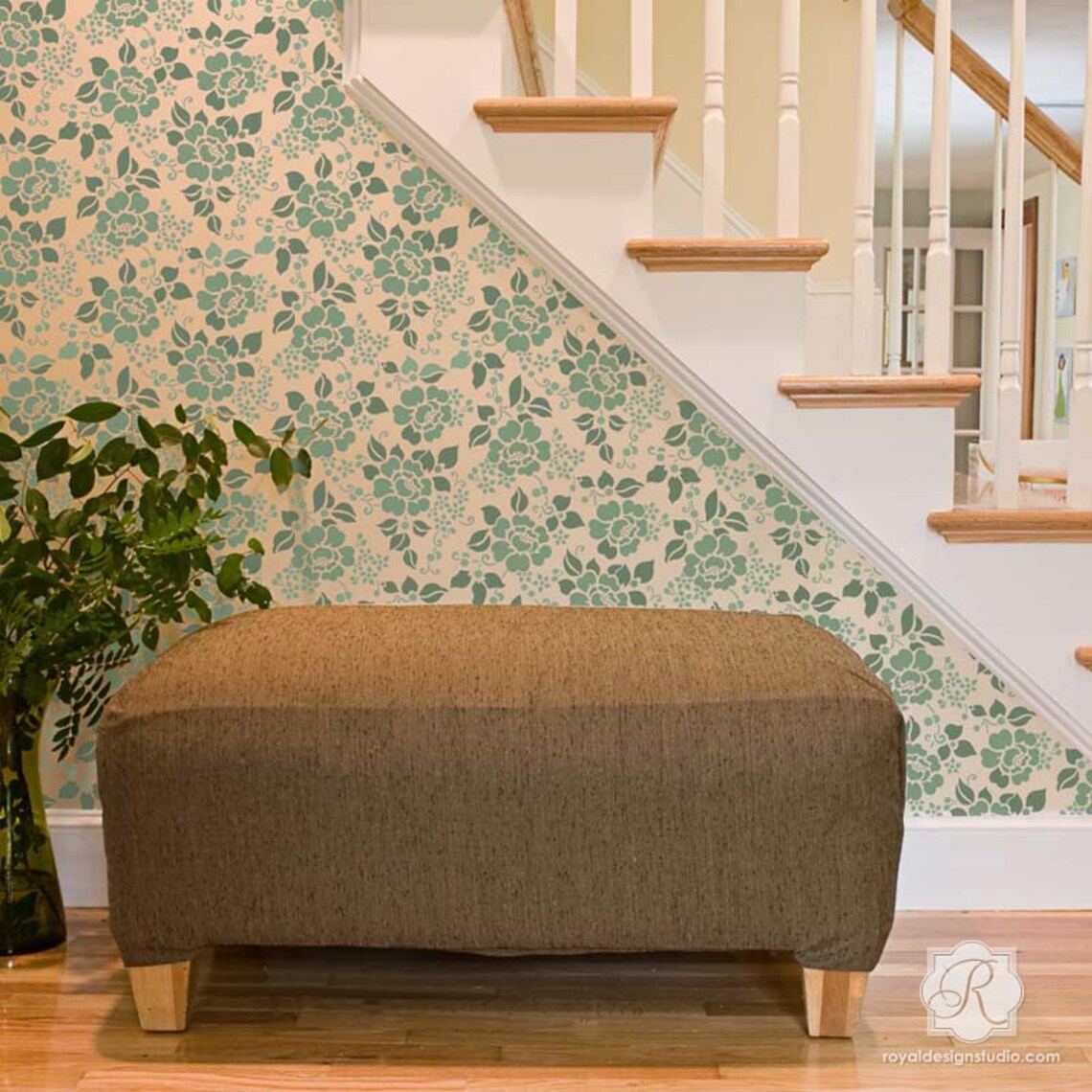 Large Flower Rose Wall Stencils Decorating a Classic Feature | Etsy