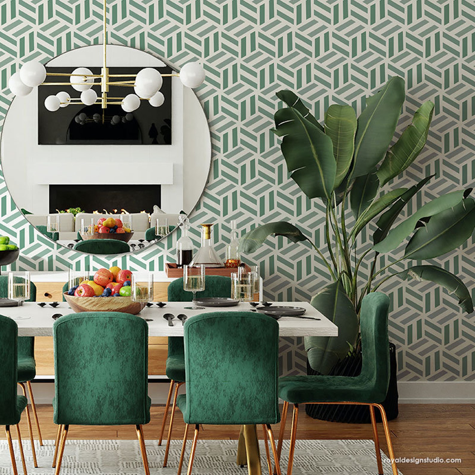 Tumbling Blocks Basket Weave Tile Stencil Floor Painting | Etsy