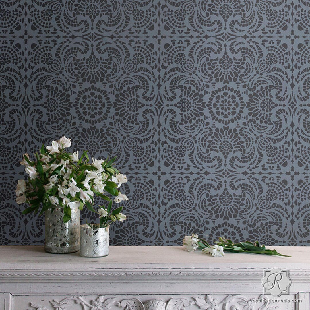 Vintage Lace Shabby Chic Tile Wall Stencil - DIY Romantic Bedroom ...