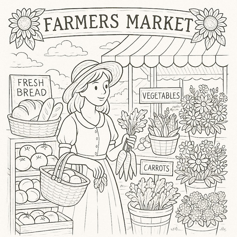 Farmers Market Coloring Page - Etsy