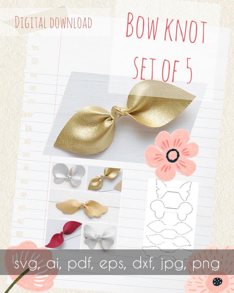 Bow SVG Templates Bundle Set of 5: Leather and Felt Hair Bow Pattern ...