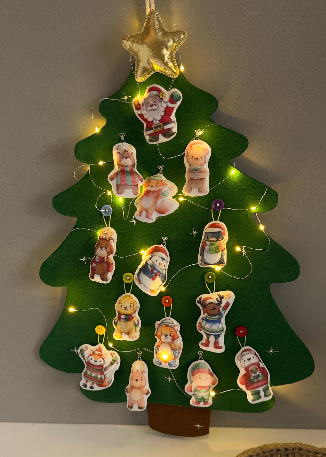 Montessori Felt Christmas Tree With Fairy Lights| Sensory Wall Toy With ...