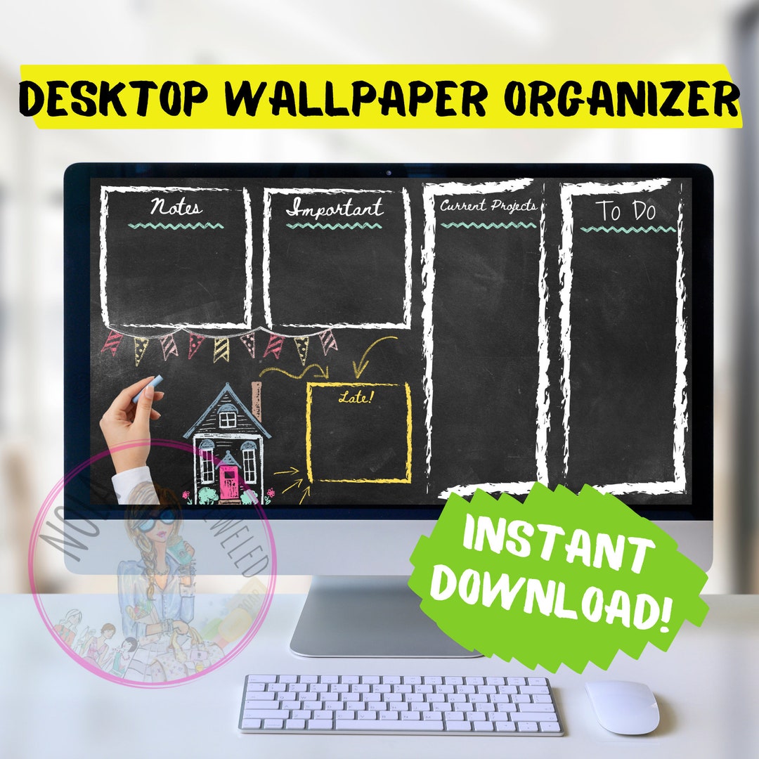 Chalkboard Desktop Organizer Wallpaper: Computer Background (digital ...