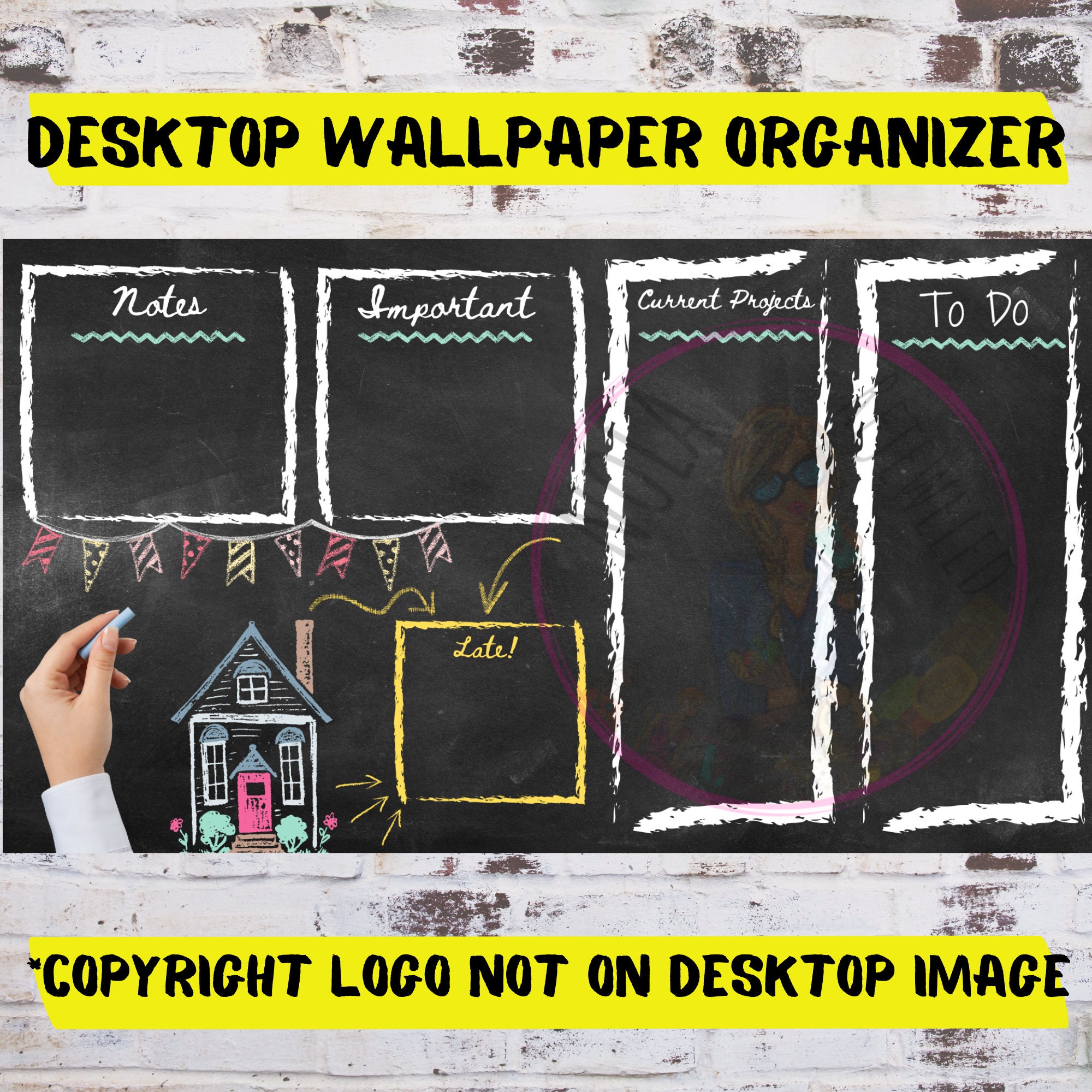 Chalkboard Desktop Organizer Wallpaper: Computer Background (digital ...