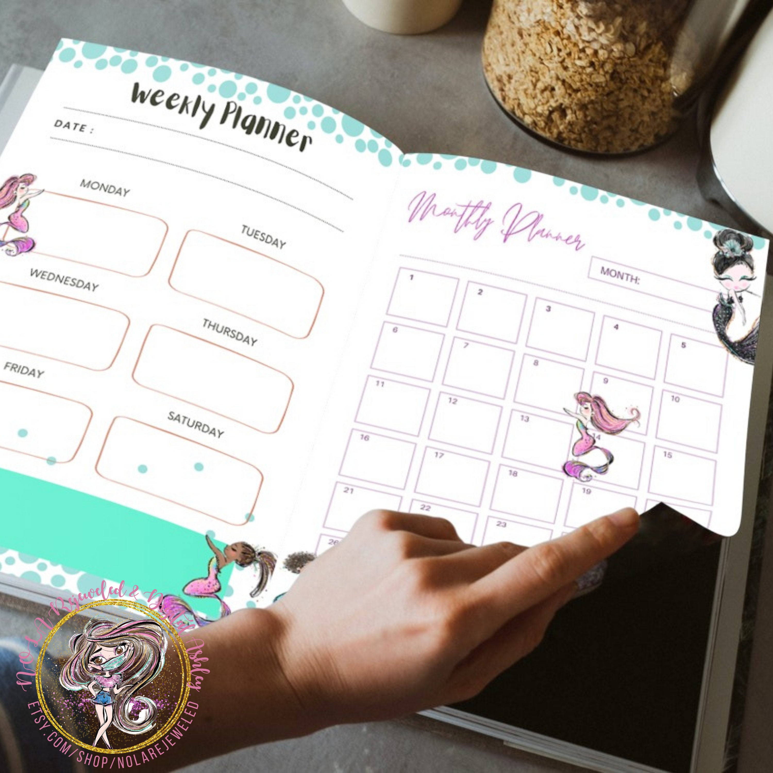 PRINTABLE Undated Watercolor Mermaid Weekly Monthly Journal Meal ...