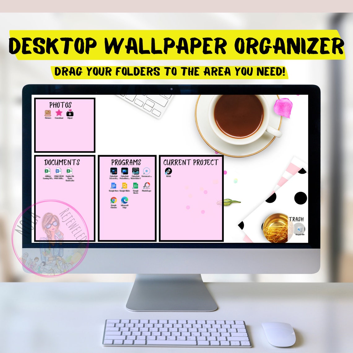 INSTANT DOWNLOAD - Pink Party Desk Desktop Organizer Wallpaper Blogger ...