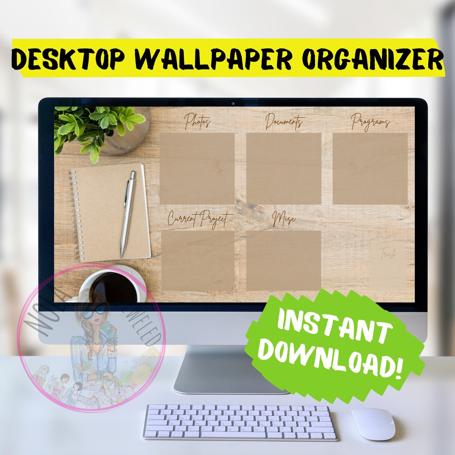 INSTANT DOWNLOAD - Natural Wood Desk Desktop Organizer Wallpaper ...