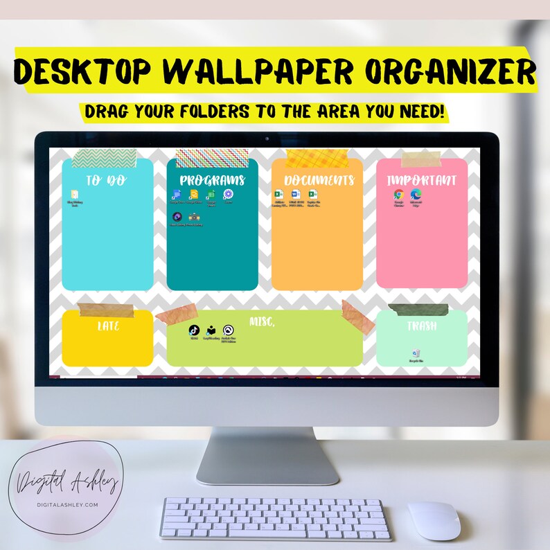 Chevron Desktop Wallpaper Organizer: Colorful Computer Background ...