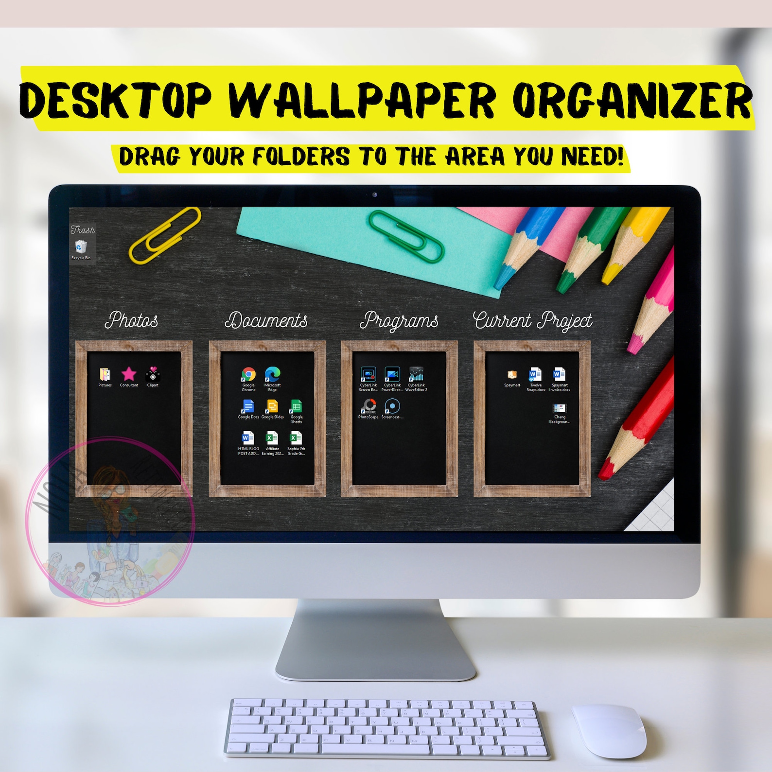 Chalkboard Art Desktop Organizer Wallpaper Desktop Blogger Organizer ...
