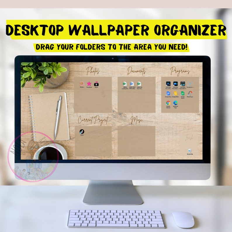 INSTANT DOWNLOAD - Natural Wood Desk Desktop Organizer Wallpaper ...