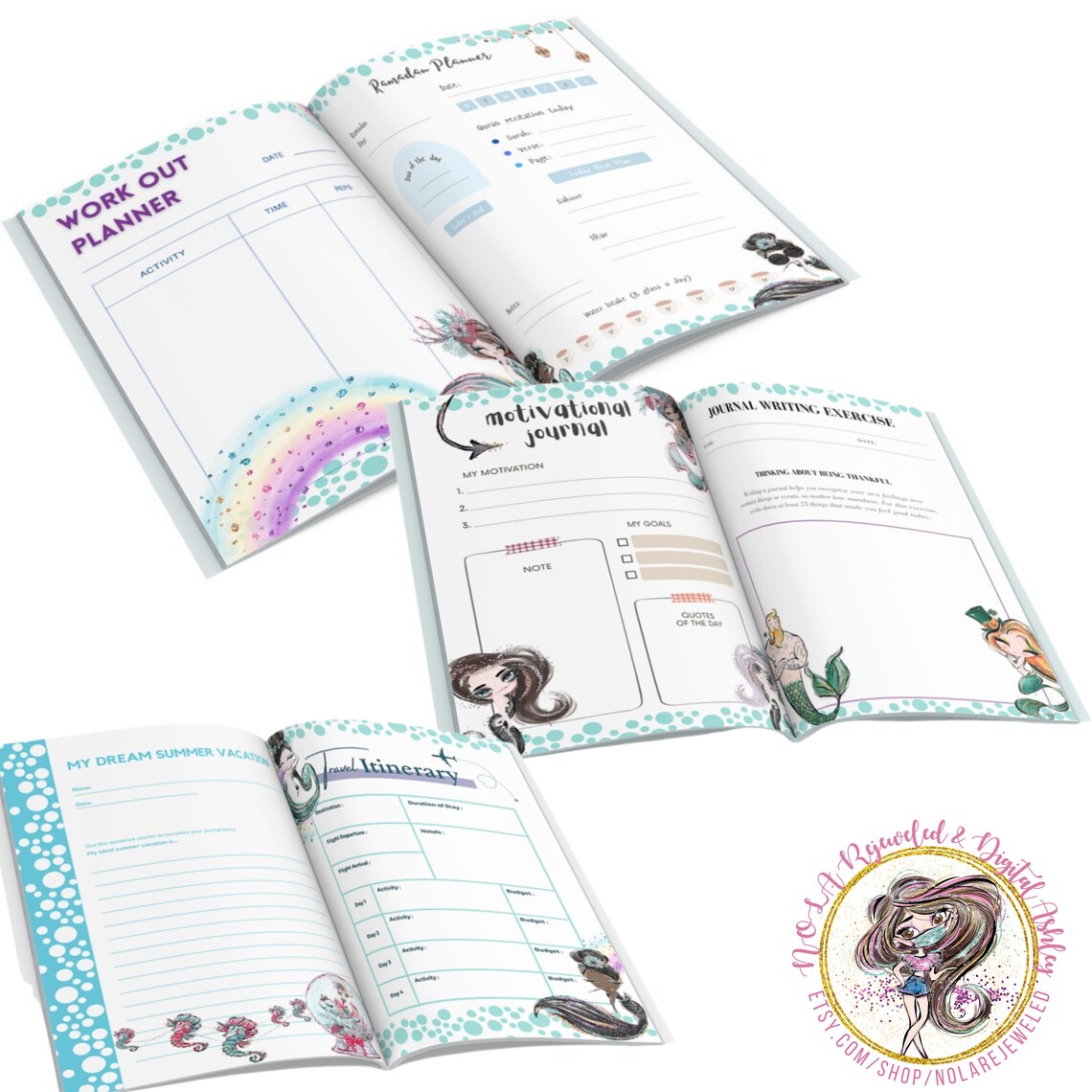 PRINTABLE Undated Watercolor Mermaid Weekly Monthly Journal Meal ...