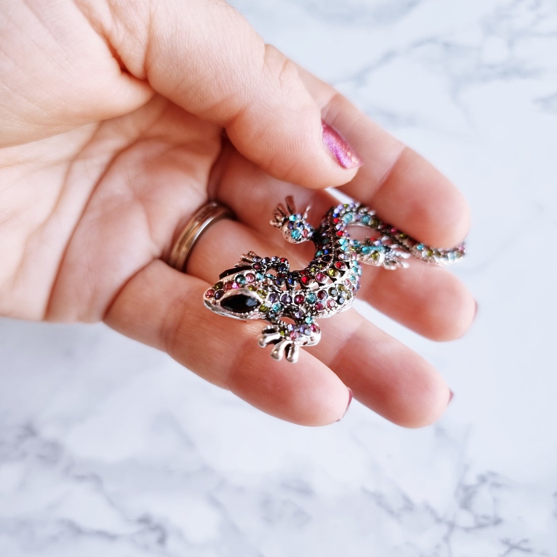 Enamel Rhinestone Rainbow Gecko Lizard Fashion Brooch Pin | Costume ...