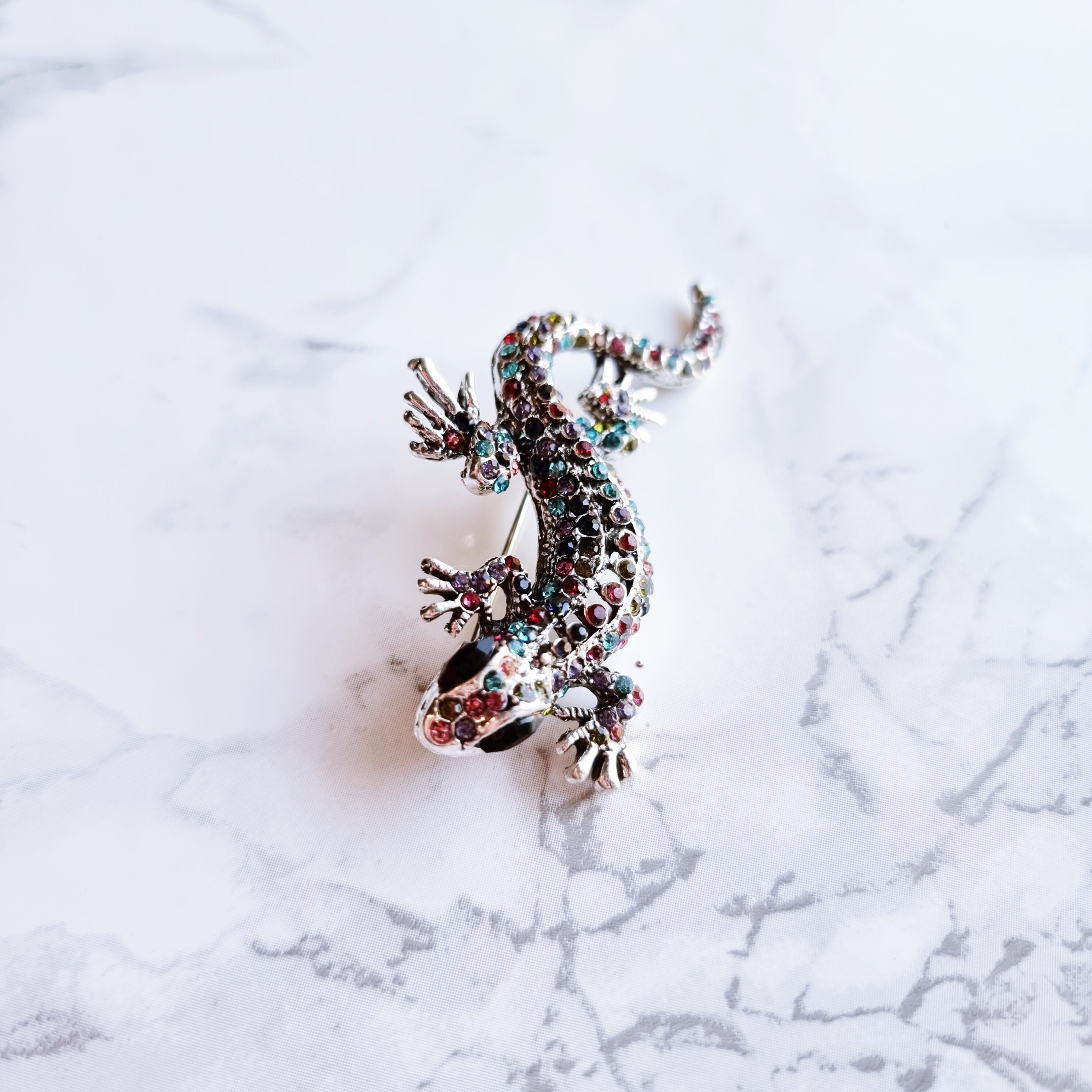 Enamel Rhinestone Rainbow Gecko Lizard Fashion Brooch Pin | Costume ...