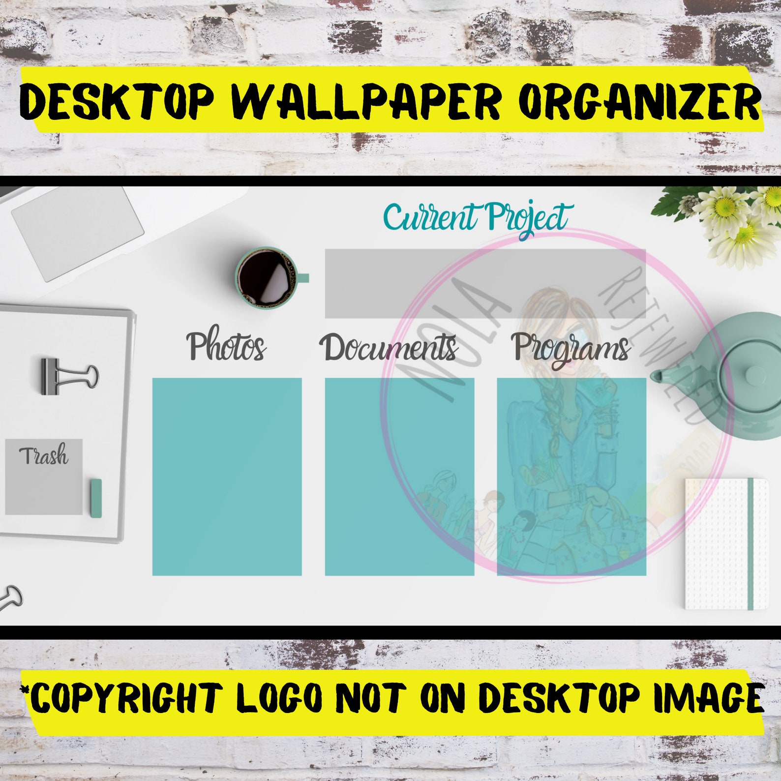 Simple Teal Desktop Organizer Wallpaper Desktop Blogger Organizer ...