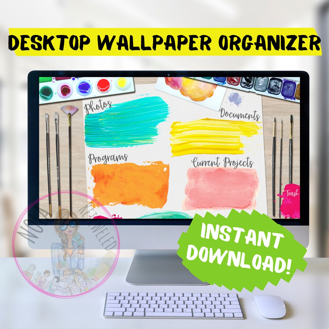 Crafty Desktop Organizer Wallpaper: Painterly Design (digital Download ...
