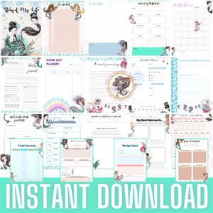 PRINTABLE Undated Watercolor Mermaid Weekly Monthly Journal Meal ...