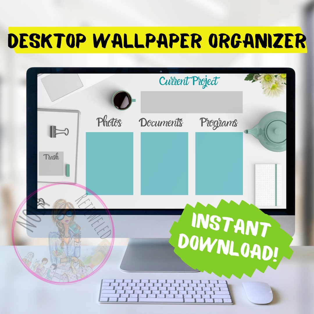 Simple Teal Desktop Organizer Wallpaper Desktop Blogger - Etsy