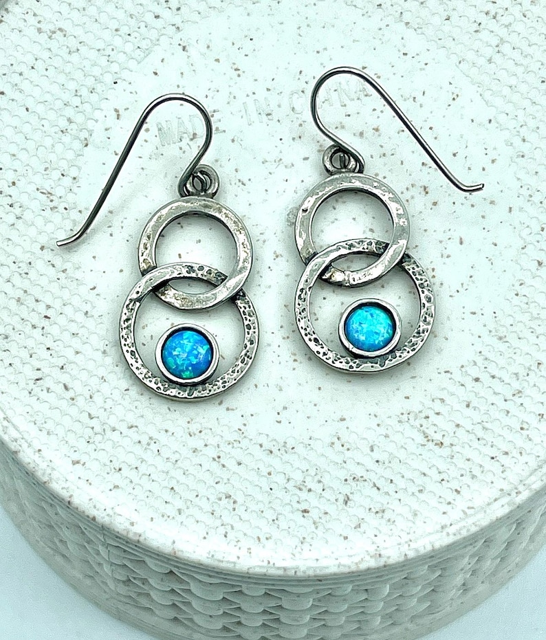 Vintage Didae .925 Sterling Fire Opal Dangling Double Loop Wire ...