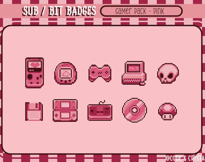 Pink Gaming Twitch Sub Badges, Bit Badges | Pixel Art Icon Video Game ...