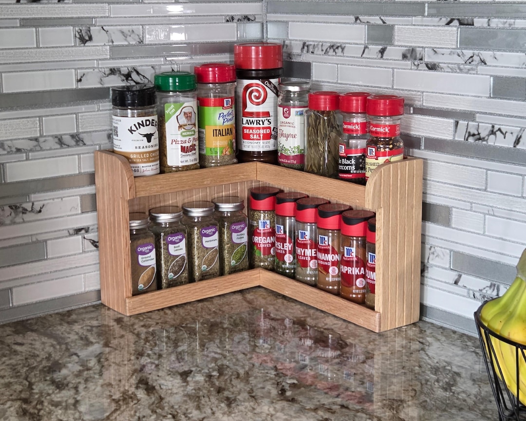Spice Rack, Wood Spice Rack, Corner Spice Rack, Unique Kitchen Storage ...