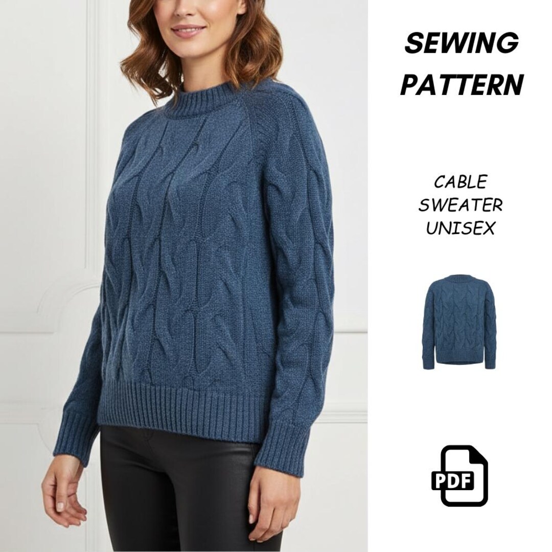 Cable Sweater Sewing Pattern PDF – Cozy Pullover/jumper, A4/letter & A0 ...