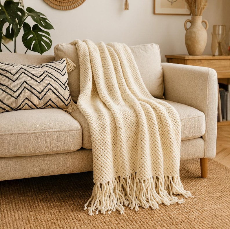 Textured Knit Tassel Throw Blanket – Lightweight Soft Waffle Weave, 2 ...