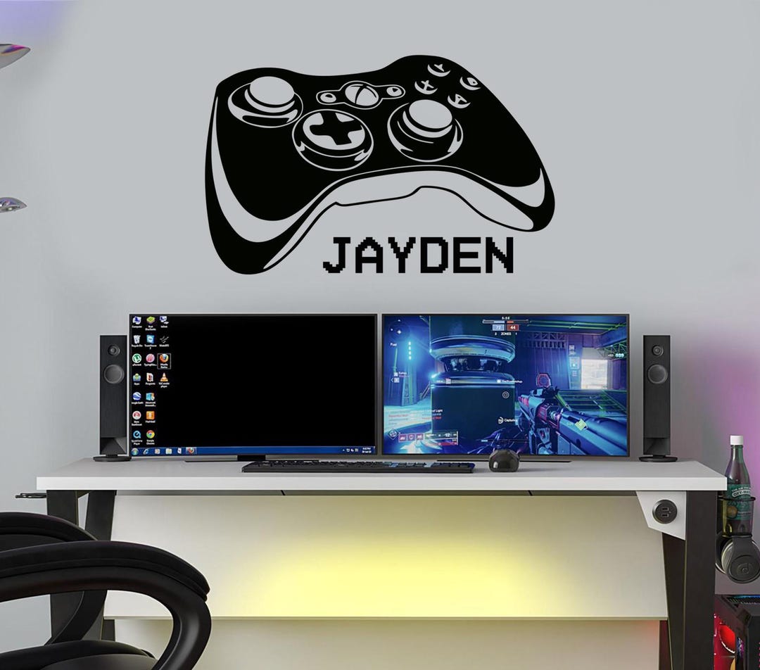 Personalised Gaming Controller Vinyl Wall Decal – Custom Gamer Name Art ...