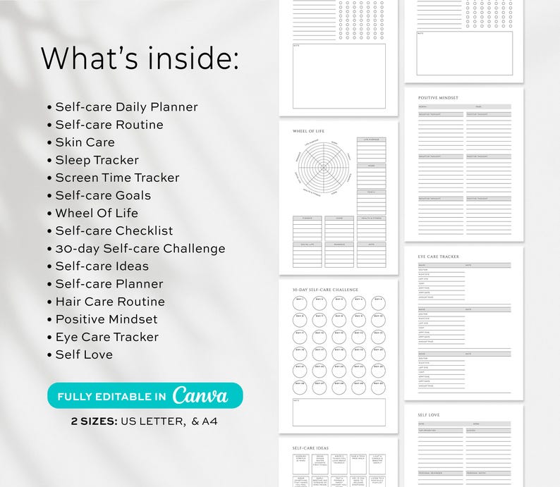 Self Care Planner, Printable ADHD Planner, Self Care Journal, Editable ...