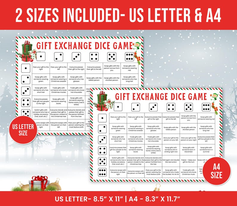 Christmas Gift Exchange Dice Game, Printable Christmas Party Group Gift ...