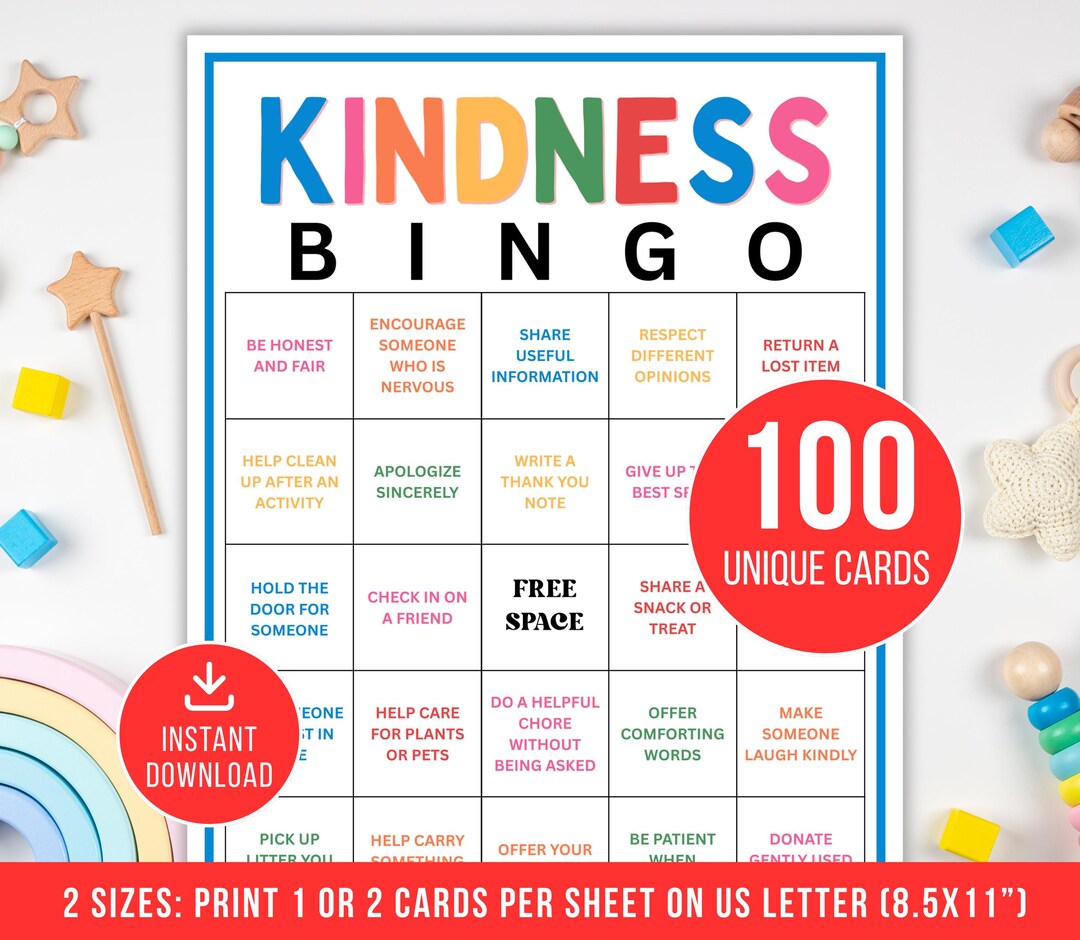 Kindness Bingo Game, 100 Kindness Bingo Cards, Kindness Activity for ...