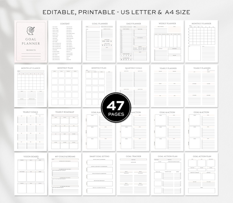 Editable Goal Planner Bundle, Printable Goals Tracker, Smart Goal ...