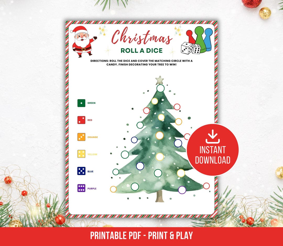 Roll the Dice Christmas Tree Game Printable, Christmas Party Game, Roll ...