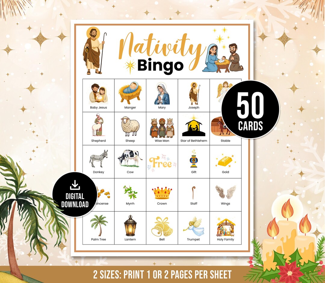 Nativity Bingo, 50 Printable Nativity Bingo Cards, Kids Christmas Party ...