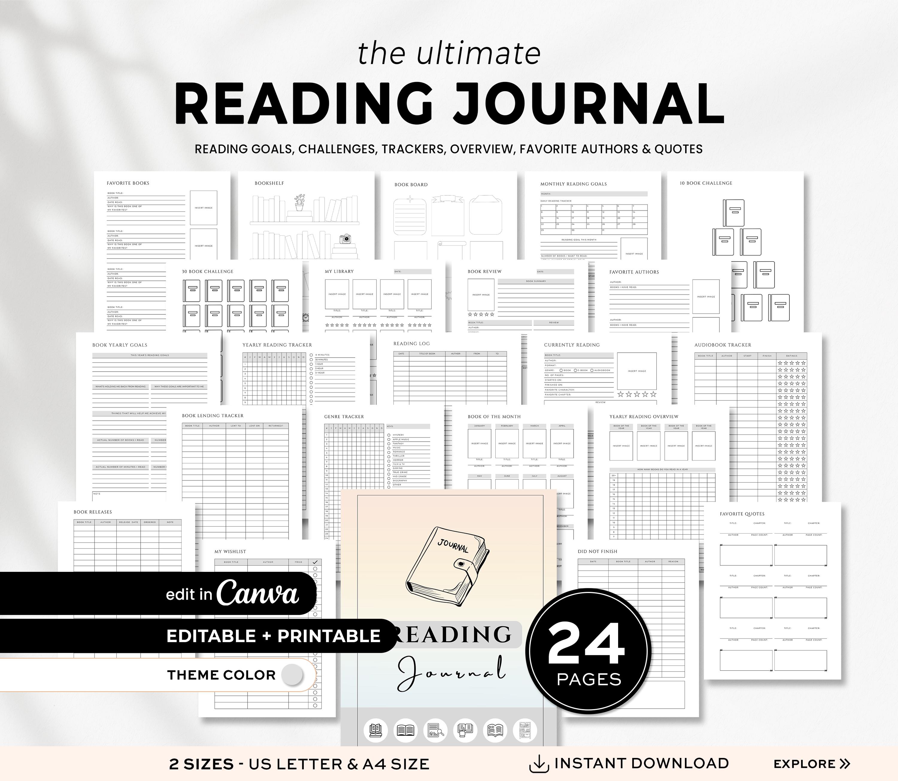 Editable Book Reading Journal, Printable Reading Planner Bundle, Book ...