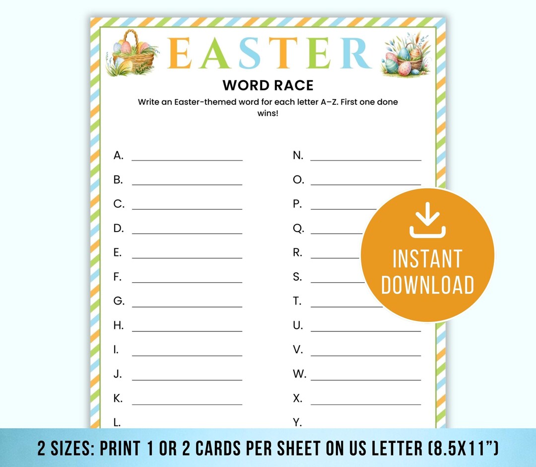 Easter A-Z Word Race Game, Printable Easter Game for Kids and Adults ...