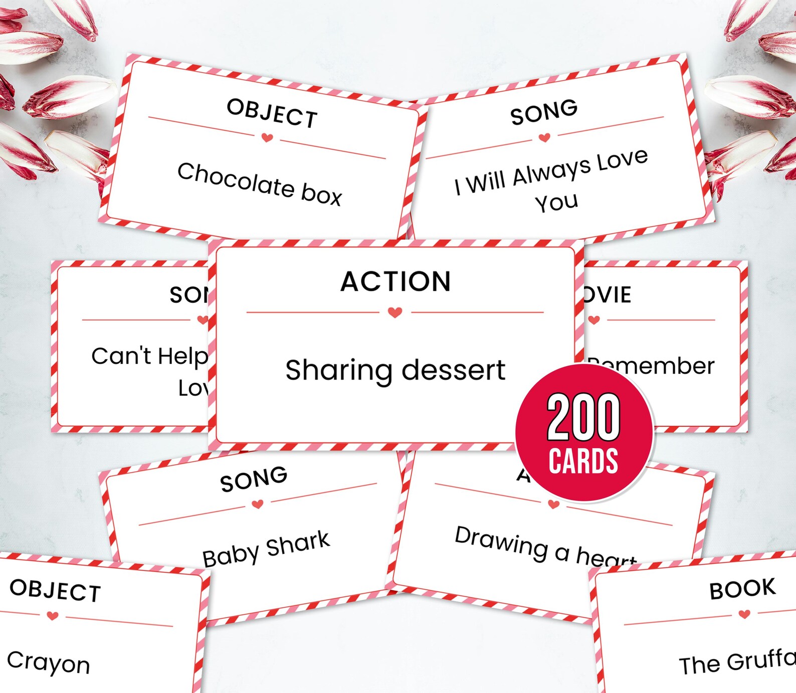Valentine’s Day Charades Game Printable, 200 Charades Cards for Kids ...