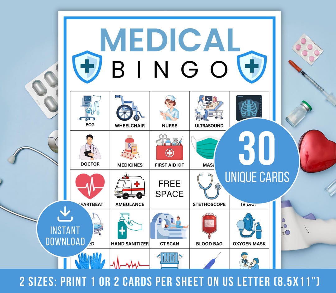 Medical Bingo, 30 Medical Bingo Cards, Printable Bingo Game, Doctor ...