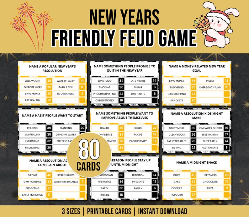 New Years Family Feud Game, Fun New Years Games for Adults Teen Kids ...