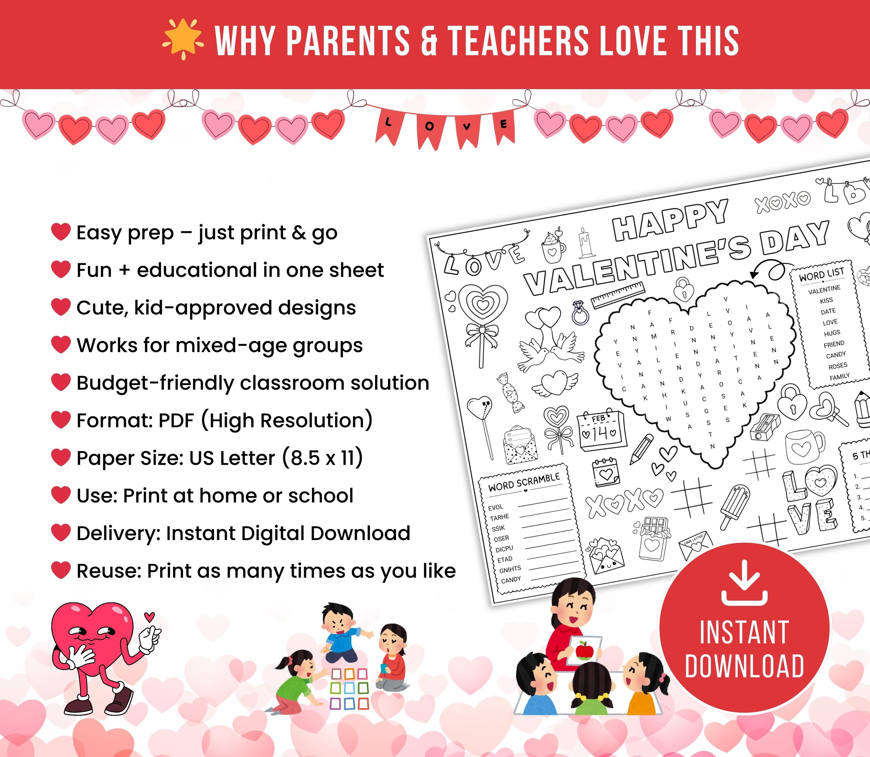 Valentine's Day Activity Sheet for Kids | Printable Valentine's Day ...